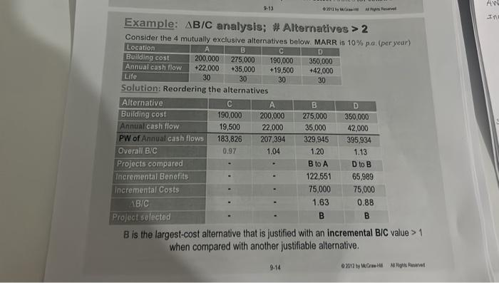 Solved Example: B/C analysis; \# Alternatives >2 Consider | Chegg.com