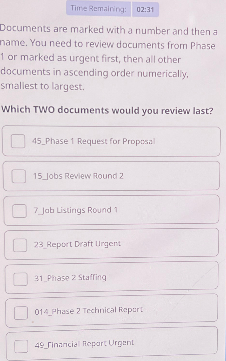 Solved Time Remaining:Documents are marked with a number and | Chegg.com