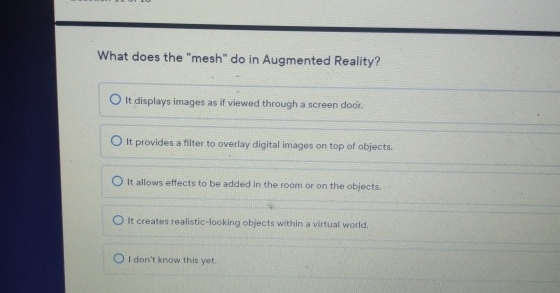 Solved What does the "mesh" do in Augmented Reality?It | Chegg.com