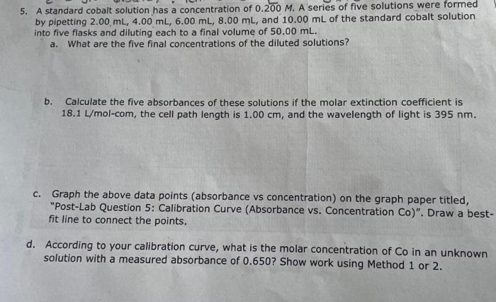 Solved 5. A standard cobalt solution has a concentration of | Chegg.com