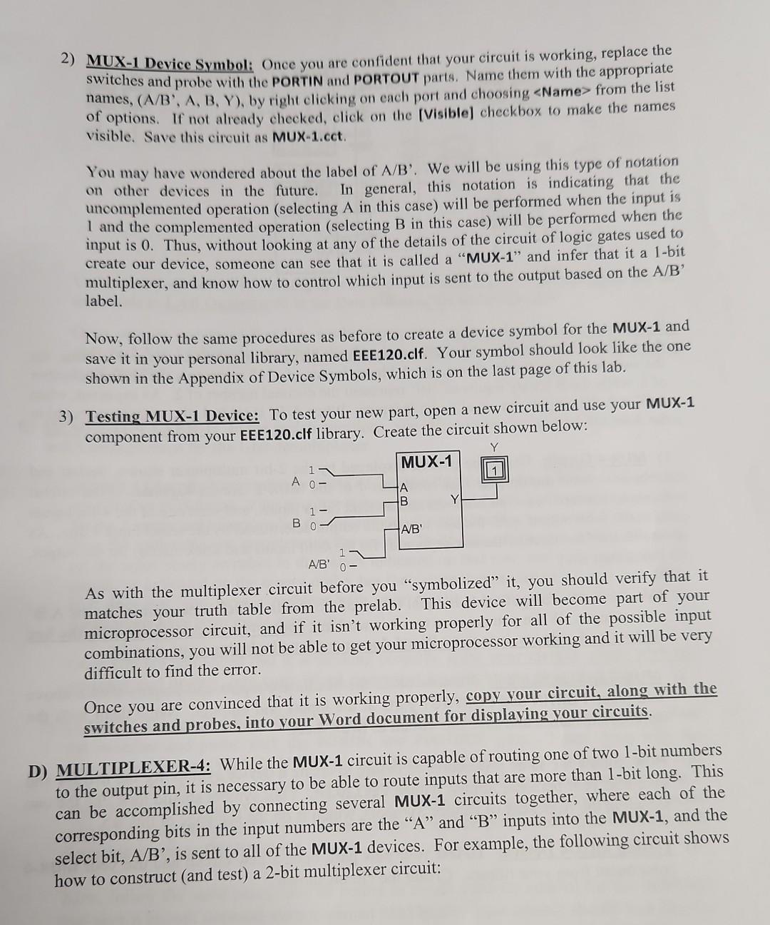 Solved C) MULTIPLEXER-1: In the prelab questions, you should | Chegg.com