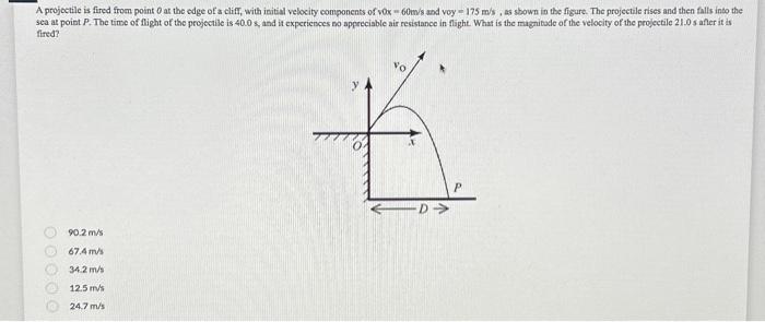 Solved projectile is fired from point 0 at the edge of a | Chegg.com