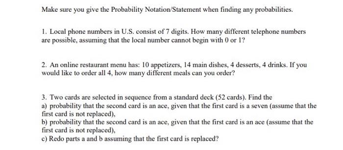 Solved Make sure you give the Probability Notation/Statement | Chegg.com