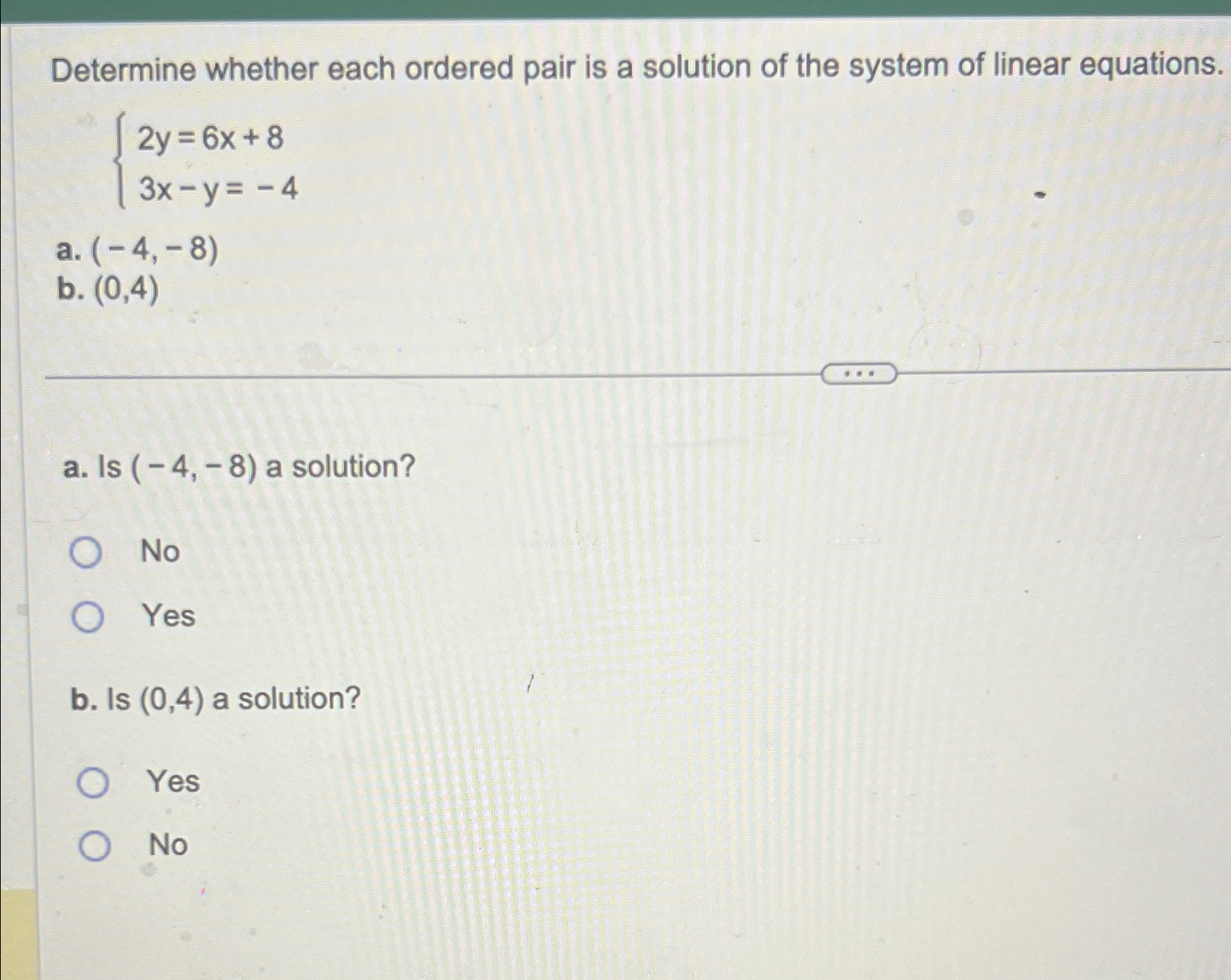 Solved Determine whether each ordered pair is a solution of | Chegg.com