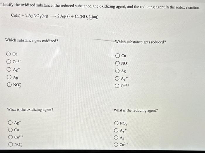 Solved Identify the oxidized substance, the reduced | Chegg.com