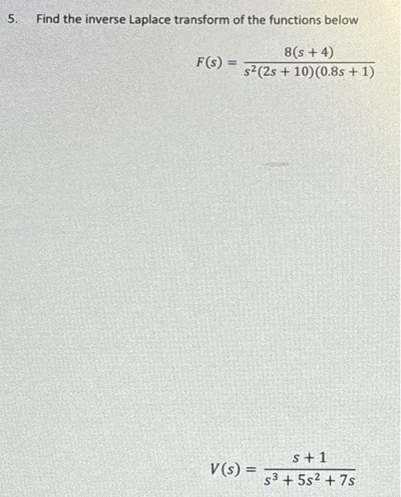Solved 5. Find the inverse Laplace transform of the | Chegg.com