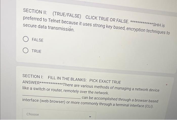 Solved SECTION II: (TRUE/FALSE) CLICK TRUE OR FALSE. SHH is | Chegg.com