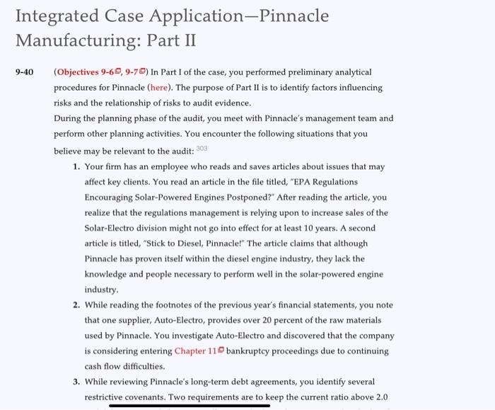 Solved Integrated Case Application-Pinnacle Manufacturing: | Chegg.com