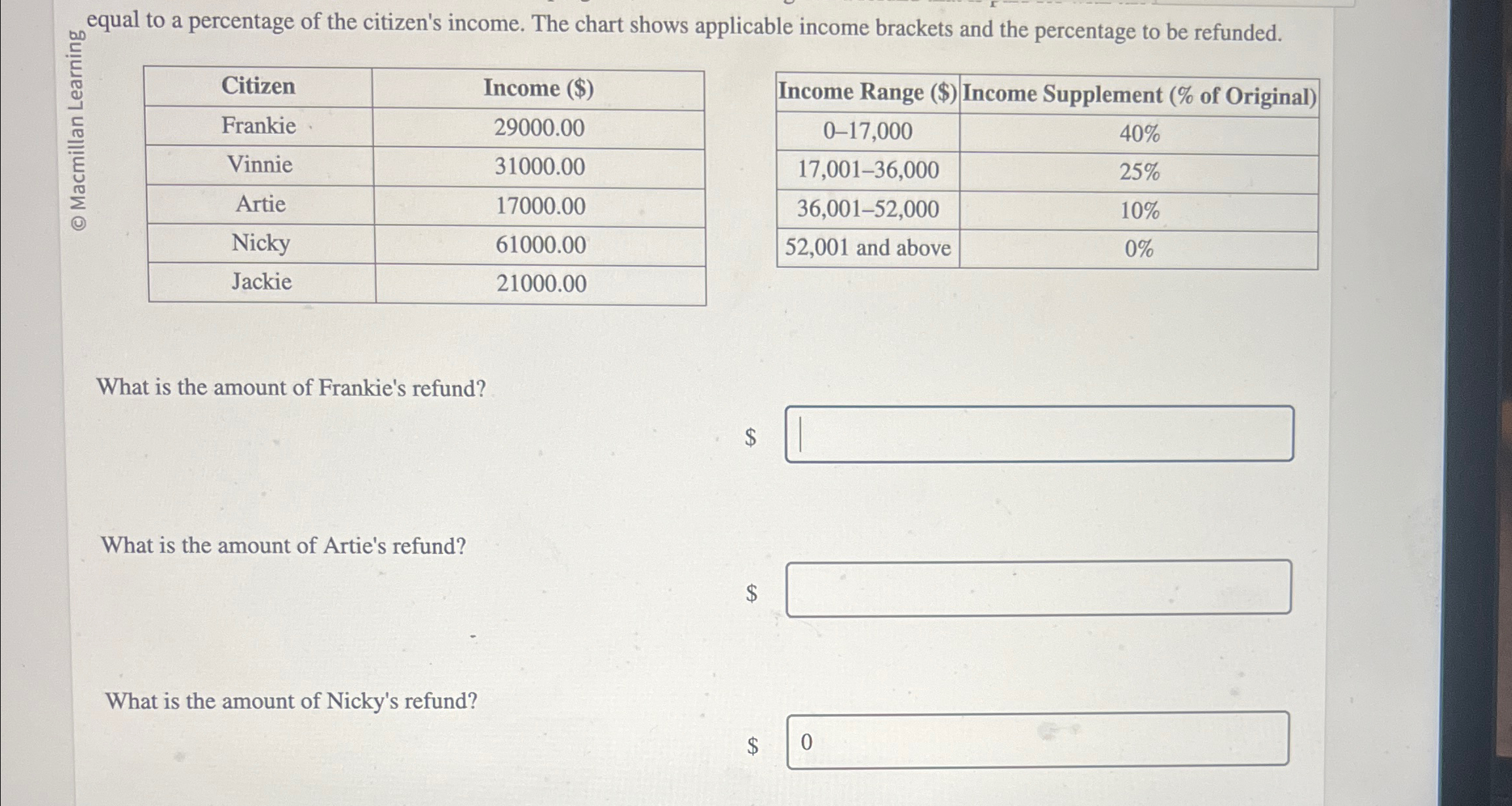 Solved equal to a percentage of the citizen's income. The | Chegg.com