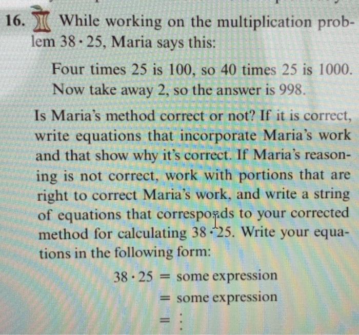 Solved I 16. ( While working on the multiplication prob- lem | Chegg.com