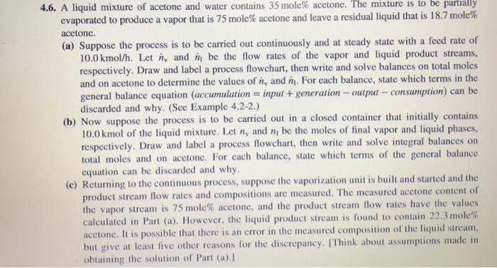 Solved 4.6. A liquid mixture of acetone and water contains | Chegg.com