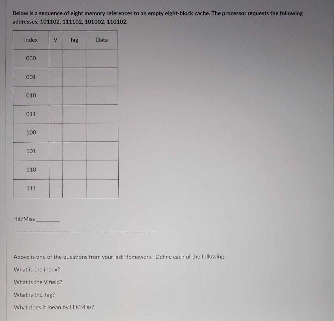Solved Below is a sequence of eight memory references to an | Chegg.com