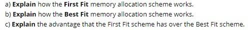 Solved a) Explain how the First Fit memory allocation scheme | Chegg.com