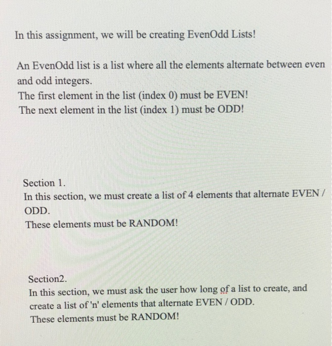 Solved In this assignment, we will be creating EvenOdd | Chegg.com