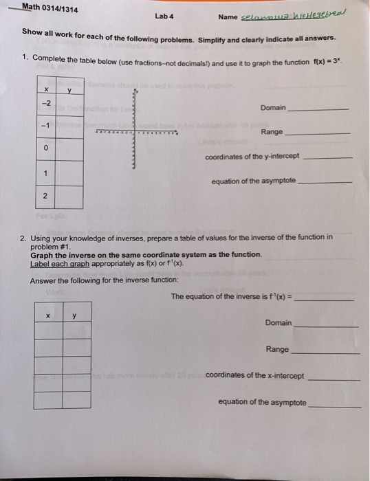 Solved Math 0314/1314 Lab 4 Name seda keesebrea Show all | Chegg.com
