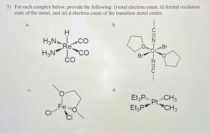 Solved For each complex below, provide the following: i) | Chegg.com