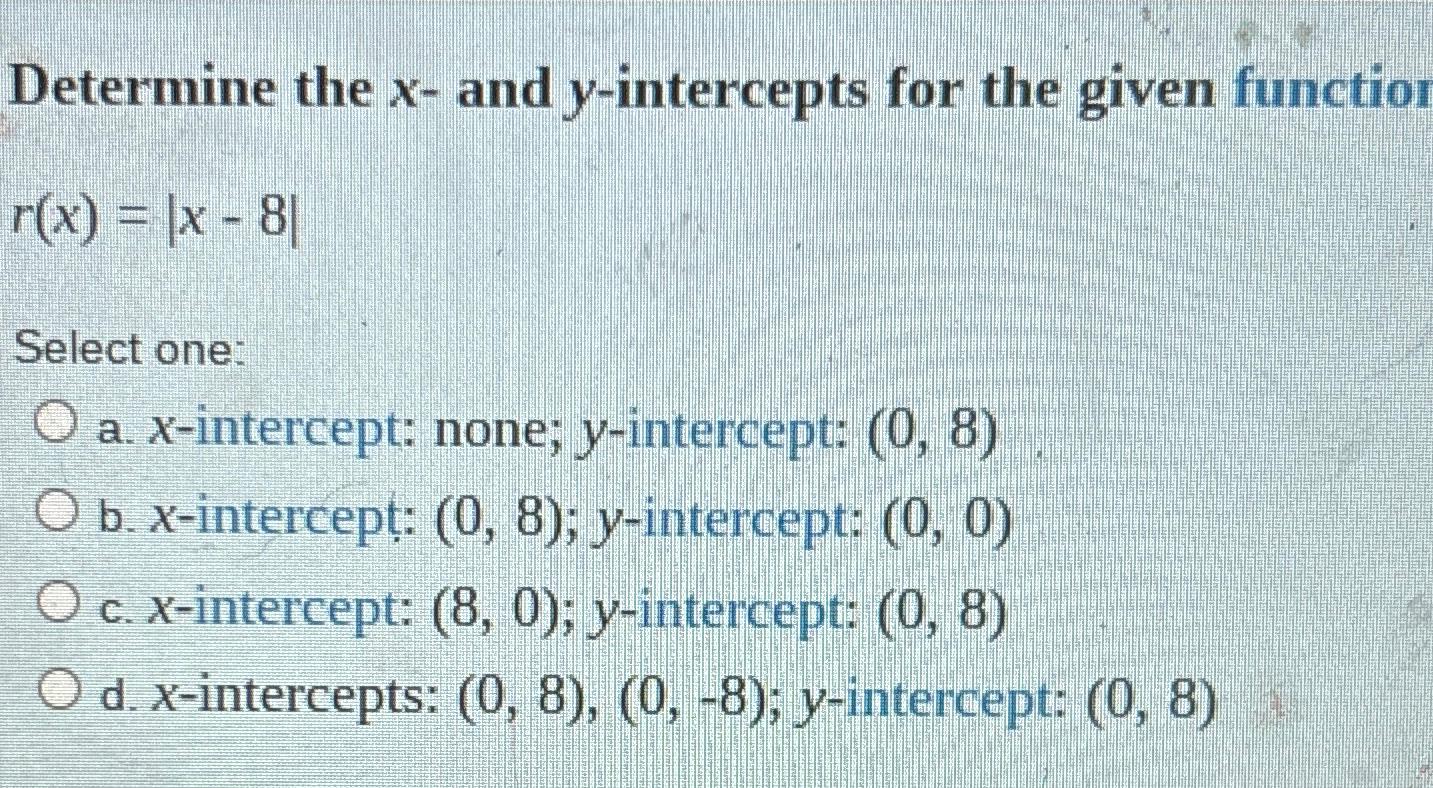 Solved Determine the x - ﻿and y-intercepts for the given | Chegg.com