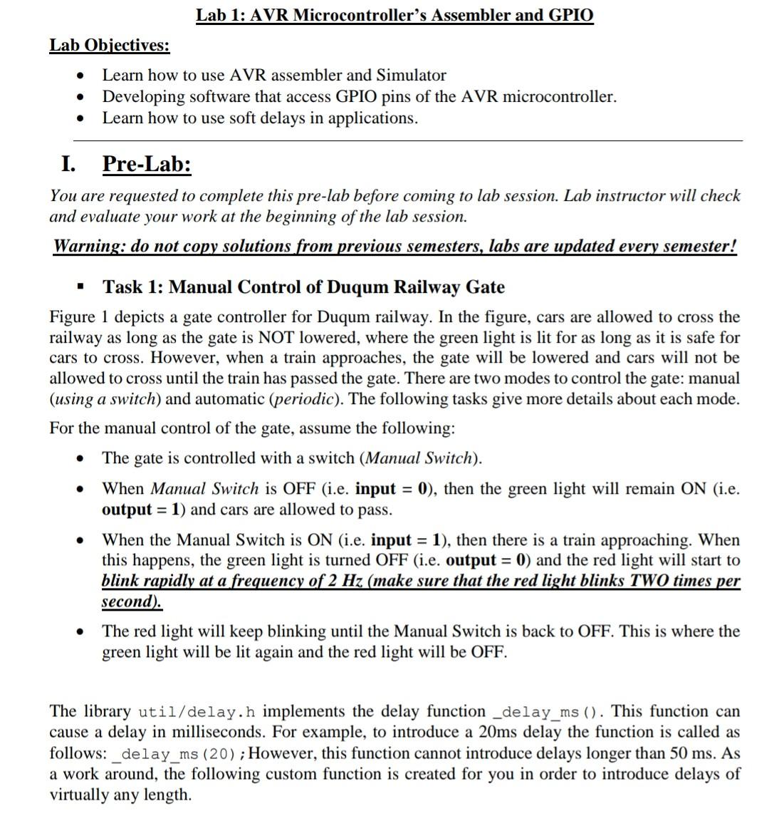 Lab 1: AVR Microcontroller's Assembler and GPIO Lab | Chegg.com