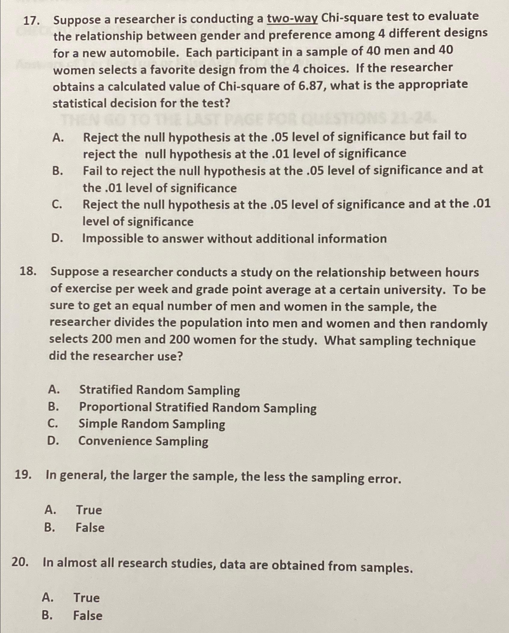 Suppose a researcher is conducting a two-way | Chegg.com