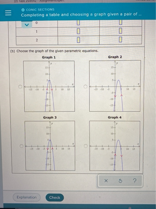 Solved O CONIC SECTIONS Completing a table and choosing a | Chegg.com
