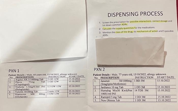Solved DISPENSING PROCESS 1. Screen the prescription for | Chegg.com