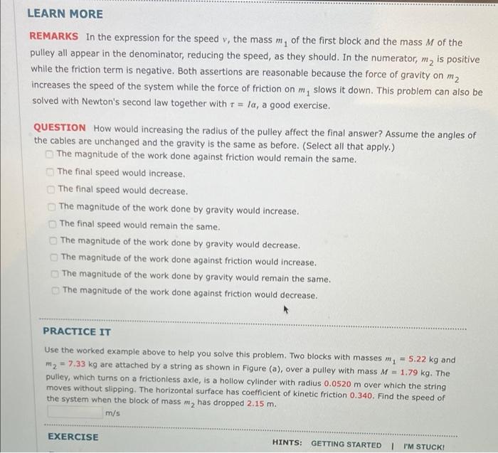 Solved LEARN MORE REMARKS In the expression for the speed v, | Chegg.com