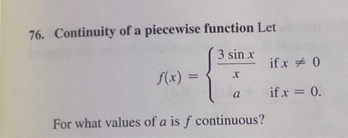 Solved 76. Continuity of a piecewise function Let | Chegg.com