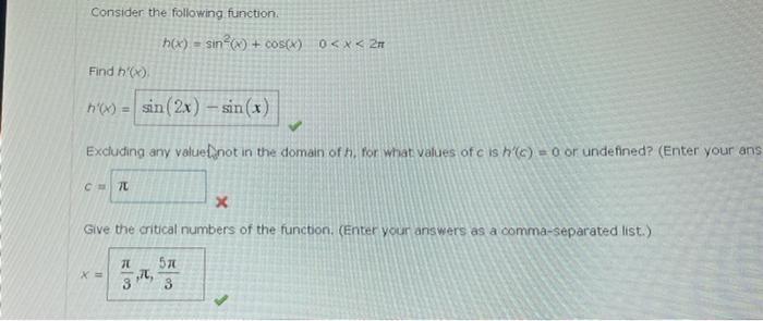 Solved Consider the following function h(x) = sin(*) + | Chegg.com