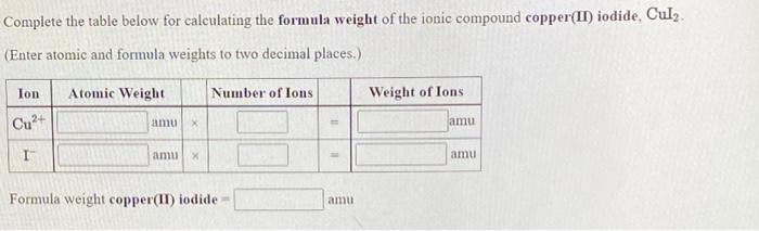 Solved Complete the table below for calculating the formula | Chegg.com