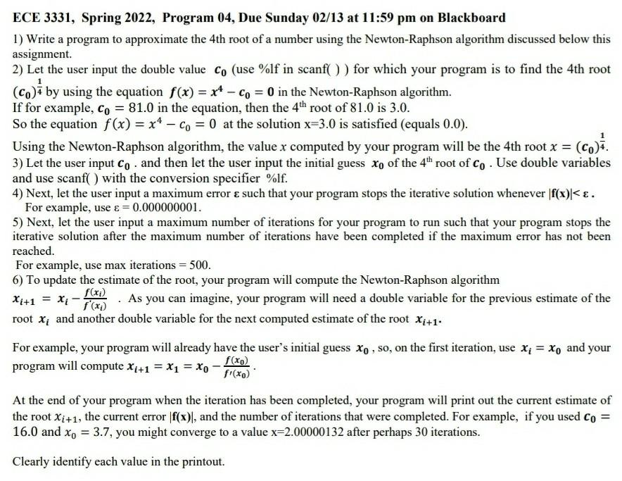 Solved ECE 3331, Spring 2022, Program 04, Due Sunday 02/13 | Chegg.com