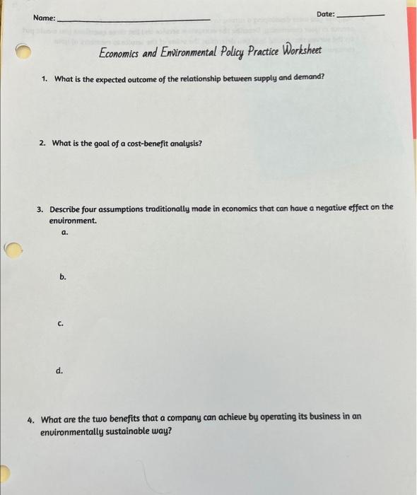 Solved Economics and Environmental Policy Practice Worksheet | Chegg.com