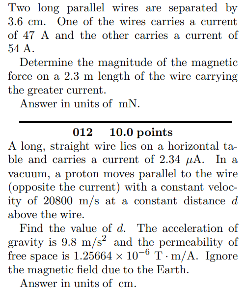 Solved Two long parallel wires are separated by3.6cm. ﻿One | Chegg.com