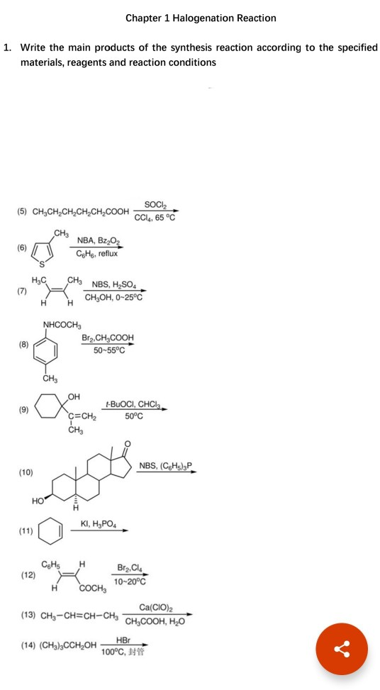 Solved Chapter 1 Halogenation Reaction 1. Write the main | Chegg.com