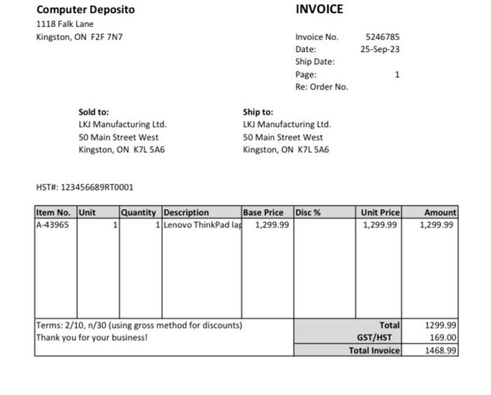 Solved HST\#: 123456689RT0001 Note: Please also record the | Chegg.com
