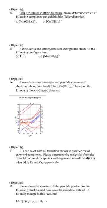 Solved (10 points) 14. Using d-orbital splitting diagrams, | Chegg.com