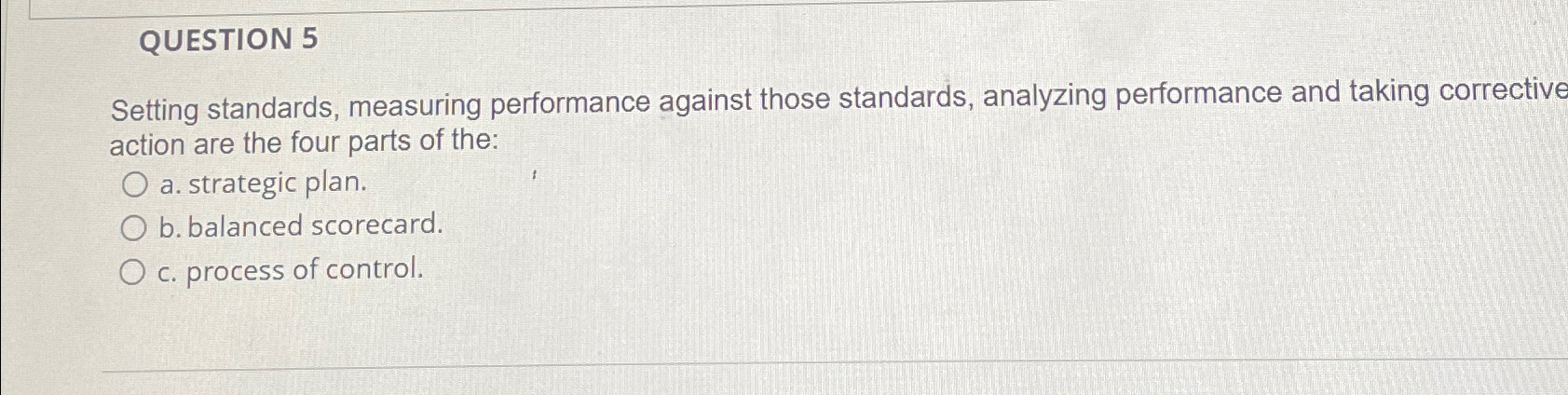 Solved QUESTION 5Setting standards, measuring performance | Chegg.com