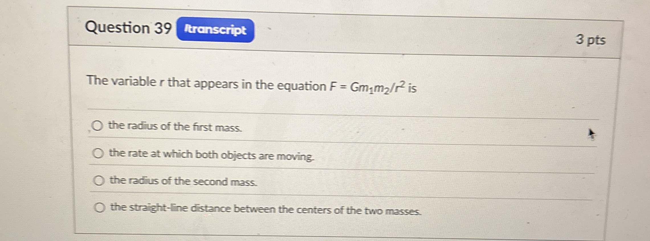 Solved Question 393 ﻿ptsThe variable r ﻿that appears in the | Chegg.com