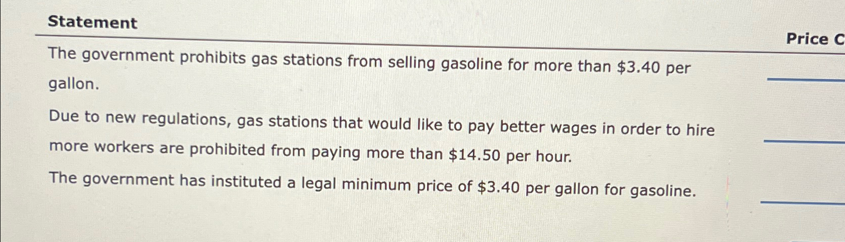 Solved StatementThe government prohibits gas stations from | Chegg.com