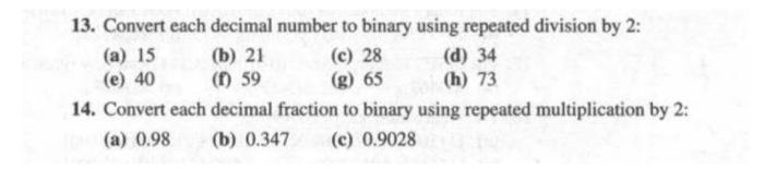Solved 13. Convert each decimal number to binary using | Chegg.com