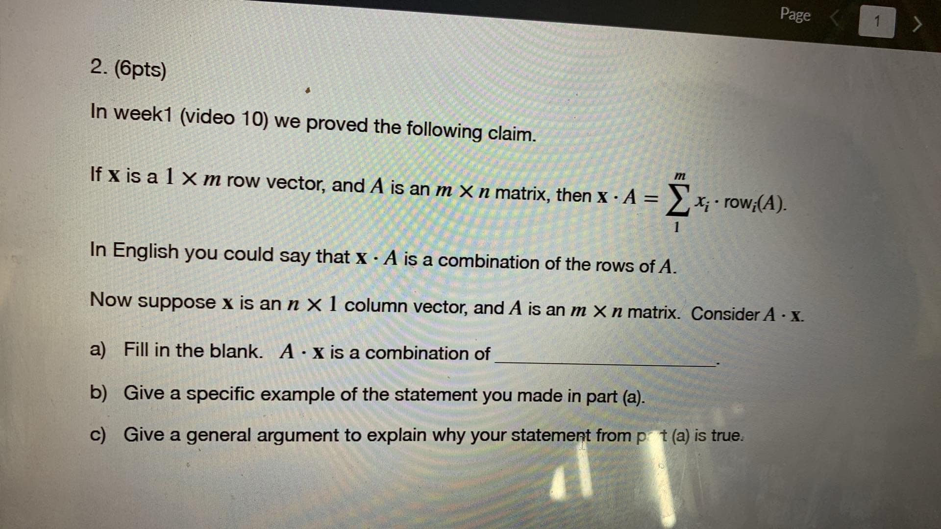 Solved (6pts) ﻿In week1 (video 10) ﻿we proved the following | Chegg.com