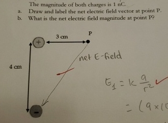 Solved The magnitude of both charges is 1 ﻿nC .a. ﻿Draw and | Chegg.com