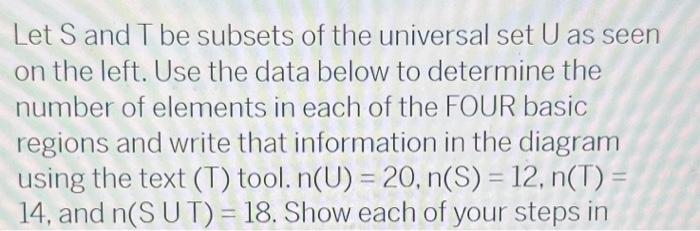 Solved Let S and T be subsets of the universal set U as seen | Chegg.com