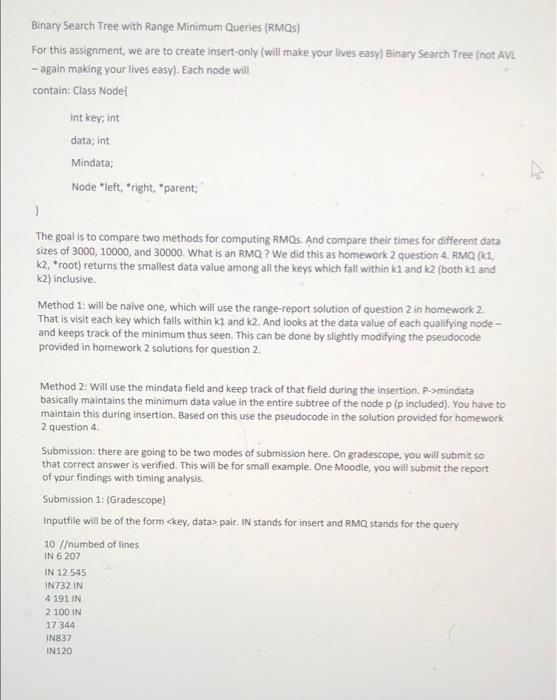 Binary Search Tree with Range Minimum Queries (RMQS) | Chegg.com