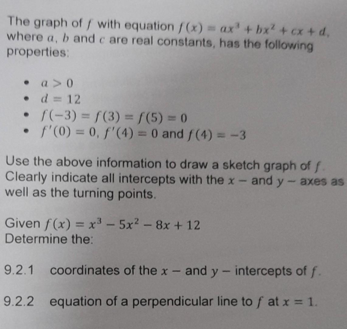 Solved The Graph Of F With Equation F X Ax3 Bx2 Cx D Where