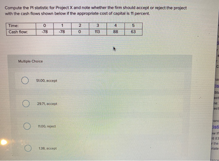Solved Compute the PI statistic for Project X and note | Chegg.com