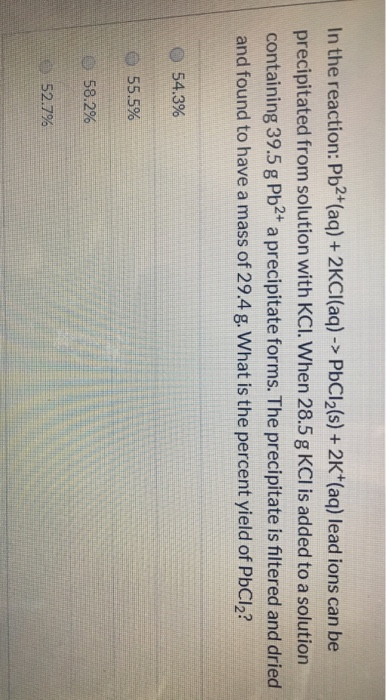 Solved In the reaction: Pb2+ (aq) + 2Cl(aq) -> PbCl2(s) + | Chegg.com