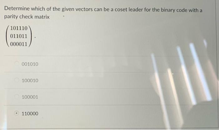 Solved Determine which of the given vectors can be a coset | Chegg.com