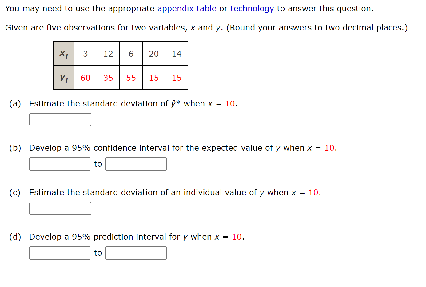 Solved Given are five observations for two variables, x and | Chegg.com