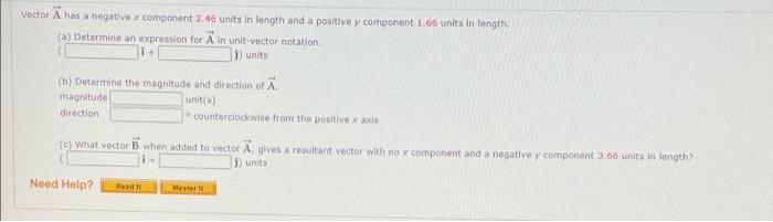Solved Vector Ä has a negative x component 2.46 units in | Chegg.com