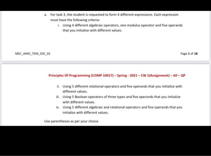 Solved Task 5: Using conditions (20 marks) An instructor | Chegg.com